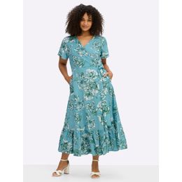 sheego by Joe Browns sheego Gro&szlig;e Gr&ouml;&szlig;en Wickelkleid mit Volant am Saum, aquamarin-smaragd-gemustert, Gr&ouml;&szlig;e 56 - Damen