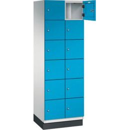 C+P Schlie&szlig;fachschrank Cambio, 2 Abteile, 12 F&auml;cher, mit Sockel, B 600 x T 525 x H 1980 mm, lichtgrau/lichtblau
