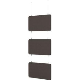 3-Fach-Baffel, h&auml;ngend, f&uuml;r Deckenmontage, 3 Elemente, Absorberklasse A, B 600 x H 400 mm, Akustikvlies, Gesamth&ouml;he: 1800 mm, dunkelgrau