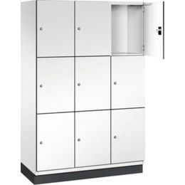 C+P Schlie&szlig;fachschrank Cambio, 3 Abteile, 9 F&auml;cher, mit Sockel, B 1200 x T 525 x H 1980 mm, verkehrswei&szlig;/wei&szlig;