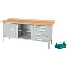 Sch&auml;fer Shop Sch&auml;fer Shop Select Kastenwerkbank PWi 200-1, Buche Multiplexplatte, bis 750 kg, B 2000 x T 700 x H 840 mm, wei&szlig;alu/wei&szlig;alu + gratis Tragekasten Carry