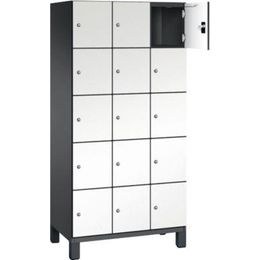 C+P Schlie&szlig;fachschrank Cambio, 3 Abteile, 15 F&auml;cher, auf F&uuml;&szlig;en, B 900 x T 525 x H 1980 mm, schwarzgrau/wei&szlig;
