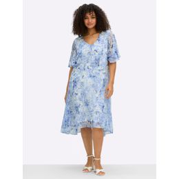 sheego Gro&szlig;e Gr&ouml;&szlig;en Chiffonkleid mit Volant am Saum, royalblau-wei&szlig;-gemustert, Gr&ouml;&szlig;e 50 - Damen