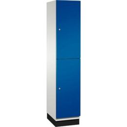 C+P Doppelst&ouml;ckiger Spind Cambio, 1 Abteil, 2 F&auml;cher, mit Sockel, B 400 x T 525 x H 1980 mm, lichtgrau/enzianblau