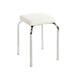 Stapelhocker HAKU, eckig, Sitzpolster, Bezug Kunstleder wei&szlig;, B 360 x T 360 x H 490 mm, Stahl chromsilber, 8 St&uuml;ck