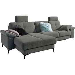 Ecksofa 3C CARINA "Burnaby bequem und modern, L-Form", grau (stone), B:296cm H:87cm T:162cm, Chenille-Optik (59, 7% Polyester, 34, 4% Polyacryl, 5, 9% Viskose), Sofas, Ecksofa, 2 Kopfst&uuml;tzen, optional mit Schlaf- und motorischer Relaxfunktion