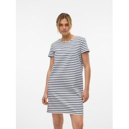V&eacute;ro Moda Minikleid VERO MODA "VMABBY SS SHORT ZIP DRESS JRS NOOS", Damen, Gr. M, N-Gr, blau (snow wei&szlig; stripes:navy blazer), Jersey, Obermaterial: 77% Polyester, 19% Viskose, 4% Elasthan, gestreift, Rundhals, Kleider Minikleid, Sommerkleid
