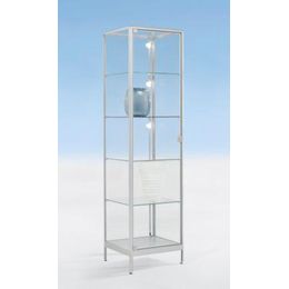 Standvitrine BST, Brandschutzklasse B1, 5 F&auml;cher, abschlie&szlig;bare Fl&uuml;gelt&uuml;r, B 500 x T 500 x H 1950 mm, Aluminium/Glas, silber