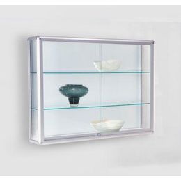 Wandvitrine BST, Brandschutzklasse B1, 3 F&auml;cher, abschlie&szlig;bare Schiebet&uuml;ren, B 1020 x T 300 x H 1020 mm, Aluminium/Glas/Metall, silber-wei&szlig;