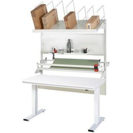 Rau Packtischsystem 05 Werktisch-Serie adlatus 300, B 1500 x T 1000 x H 720-1120 mm, Melamin-Platte, bis 300 kg