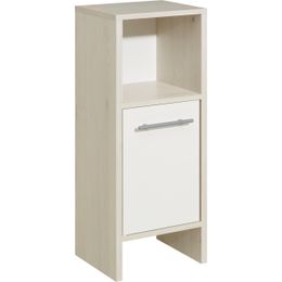 Unterschrank SAPHIR "Quickset 350 Badschrank, 1 T&uuml;r, 1 Nische, 33 cm breit, Wei&szlig; Glanz", beige (pinie ida hell, wei&szlig; glanz), B:33cm H:81,6cm T:28cm, Holzwerkstoff, Schr&auml;nke, Unterschrank, Pinie Ida Hell, Badezimmer-Unterschrank, Griffe alufarbig