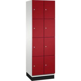 C+P Schlie&szlig;fachschrank Cambio, 2 Abteile, 8 F&auml;cher, mit Sockel, B 600 x T 525 x H 1980 mm, lichtgrau/rubinrot