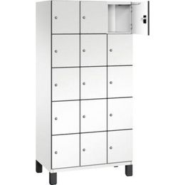 C+P Schlie&szlig;fachschrank Cambio, 3 Abteile, 15 F&auml;cher, auf F&uuml;&szlig;en, B 900 x T 525 x H 1980 mm, verkehrswei&szlig;/wei&szlig;