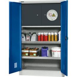 Sch&auml;fer Shop Sch&auml;fer Shop Select Gefahrstoffschrank, B 950 x T 500 x H 1585 mm, 2 Wannen inkl. WHG‑Wanne 11 Liter, Sicherheitsfach Typ 30, lichtgrau/enzianblau