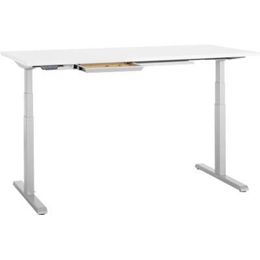 Schreibtisch, elektrisch h&ouml;henverstellbar, B 1600 x T 800 x H 615 - 1275 mm, wei&szlig;/wei&szlig;alu+ Kabelkanal, Schublade