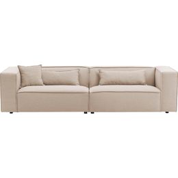 3-Sitzer "PIARA, Couch mit Kedernaht, Sofa in Cord, Leinenoptik o. Strukturstoff", beige (hellbeige), B:275cm H:66cm T:101cm, 100% Polyester, LeGer Home by Lena Gercke, Sofas, 3-Sitzer, schwarze F&uuml;&szlig;e, bequemer Sitzkomfort