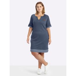 sheego Gro&szlig;e Gr&ouml;&szlig;en Shirtkleid mit Kontrast-Ringelstoff, rauchblau, Gr&ouml;&szlig;e 58 - Damen