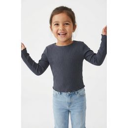 Langarmshirt KIDS Only "KOGNELLA L/S O-NECK TOP JRS NOOS", M&auml;dchen, Gr. 110/116, blau (ombre blau), Jersey, Obermaterial: 65% Polyester, 30% Viskose, 5% Elasthan, unifarben, regular fit kurz, Rundhals, gewellter Abschluss, Shirts Langarmshirt, Materialmix