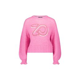 Rundhalspullover Zero "Pullover mit Logostickerei", Damen, Gr. L, pink (patch pinkpink), Obermaterial: 55% Polyacryl PAN. 30% Polyester Pol. recyc.. 8% Polyamid PA. 7% Wolle WO., Pullover Rundhalspullover