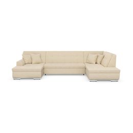 Wohnlandschaft DOMO collection "Treviso incl. Zierkissen, moderne Steppung, XXL: B/T/H: 364/201/83 cm", beige, B:364cm H:83cm T:201cm, 95% Polyester, 5% Nylon, Sofas, Wohnlandschaft, wahlweise mit Bettfunktion, in vielen Bezugsarten auch in Cord U-Form