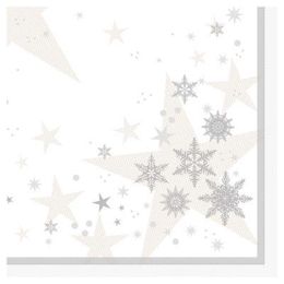Servietten Papstar ROYAL Collection Stars & Snowflakes, Stoffoptik, 1/4 Falz, B 400 x H 400 mm, FSC&reg;-Papier, wei&szlig;, 20 St&uuml;ck