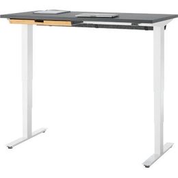 Schreibtisch mit Bambus-Zubeh&ouml;rschublade & Kabelkanal aus Recyclingfilz, elektrisch h&ouml;henverstellbar, B 1300 x T 650 x H 605&ndash;1265 mm, graphit/wei&szlig;