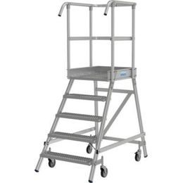 Krause STABILO Podestleiter 5 Stufen, fahrbar, R13 Profilrost, Plattform 600x720 mm, 180 mm Stufen, Gel&auml;nder 1,00 m