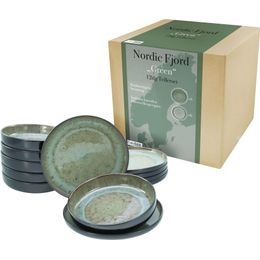 Teller-Set Creatable "Nordic Fjord", gr&uuml;n, 12 Stk., Steinzeug, Geschirr-Sets, Teller-Set, Tafelservice, 6 Speiseteller &Oslash; 26 cm, 6 Suppenteller &Oslash; 22,5 cm
