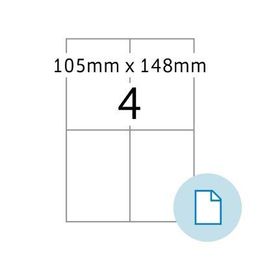 Blattetiketten Herma 58104, permanenthaftend, besonders stark haftend, wetterfest, bedruckbar, B 105 x H 148,5 mm, PE-Folie, wei&szlig;, 1000 St&uuml;ck/250 Blatt