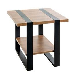HAKU Beistelltisch, quadratisch, B 450 x T 450 x H 450 mm, Stahlrohr schwarz, Ablage Spanplatte Eiche dunkel, 15 kg Belastbarkeit