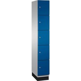 C+P Schlie&szlig;fachschrank Cambio, 1 Abteil, 5 F&auml;cher, mit Sockel, B 300 x T 525 x H 1980 mm, wei&szlig;aluminium/enzianblau
