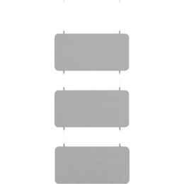 3-Fach-Baffel, h&auml;ngend, f&uuml;r Deckenmontage, 3 Elemente, Absorberklasse A, B 1000 x H 500 mm, Akustikvlies, Gesamth&ouml;he: 2100 mm, hellgrau