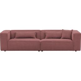 3-Sitzer "PIARA, Couch mit Kedernaht, Sofa in Cord, Leinenoptik o. Strukturstoff", beige (puder), B:275cm H:66cm T:101cm, 100% Polyester, LeGer Home by Lena Gercke, Sofas, 3-Sitzer, schwarze F&uuml;&szlig;e, bequemer Sitzkomfort