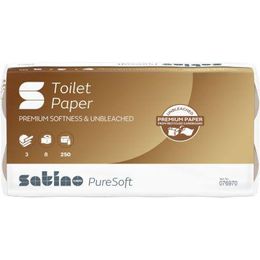 satino Toilettenpapier PureSoft, 3-lagig, mit Pr&auml;gung, L 27,5 m x B 94 mm, 100 % Recycling-Karton, soft beige, 8 x 250 Blatt