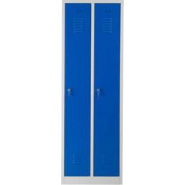 Kleiderspind, 2 T&uuml;ren, B 600 x H 1800 mm, Zylinderschloss, lichtgrau/enzianblau