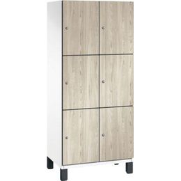 C+P Schlie&szlig;fachschrank Cambio, 2 Abteile, 6 F&auml;cher, auf F&uuml;&szlig;en, B 800 x T 525 x H 1980 mm, verkehrswei&szlig;/Sen Esche-Dekor