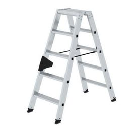 Munk Stufen-Stehleiter, beidseitig, 2 x 5 Stufen, Aluminium, ergo-pad&reg; Griffzone, nivello&reg; Leiterschuhe, 80 mm Stufen, Belastbarkeit 150 kg