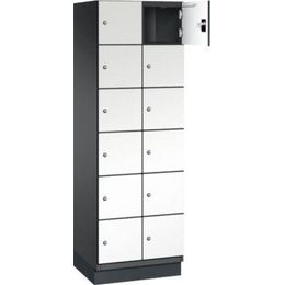 C+P Schlie&szlig;fachschrank Cambio, 2 Abteile, 12 F&auml;cher, mit Sockel, B 600 x T 525 x H 1980 mm, schwarzgrau/wei&szlig;