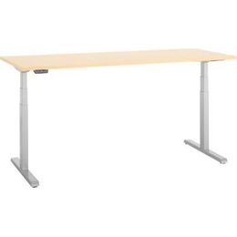 Schreibtisch, elektrisch h&ouml;henverstellbar, T-Fu&szlig;, B 1800 x T 800 x H 615-1275 mm, Ahorn/wei&szlig;alu
