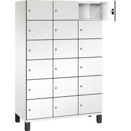 C+P Schlie&szlig;fachschrank Cambio, 3 Abteile, 18 F&auml;cher, auf F&uuml;&szlig;en, B 1200 x T 525 x H 1980 mm, verkehrswei&szlig;/wei&szlig;