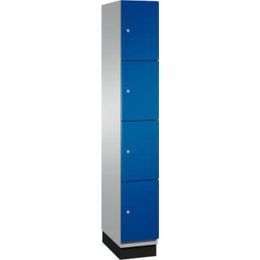 C+P Schlie&szlig;fachschrank Cambio, 1 Abteil, 4 F&auml;cher, mit Sockel, B 300 x T 525 x H 1980 mm, wei&szlig;aluminium/enzianblau