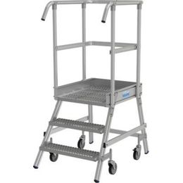 Krause STABILO Podestleiter 3 Stufen, fahrbar, R13 Profilrost, Plattform 600x720 mm, 180 mm Stufen, Gel&auml;nder 1,00 m