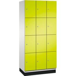 C+P Schlie&szlig;fachschrank Cambio, 3 Abteile, 12 F&auml;cher, mit Sockel, B 900 x T 525 x H 1980 mm, lichtgrau/clowngr&uuml;n