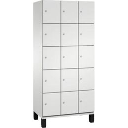 C+P Schlie&szlig;fachschrank Cambio, 3 Abteile, 15 F&auml;cher, auf F&uuml;&szlig;en, B 900 x T 525 x H 1980 mm, lichtgrau