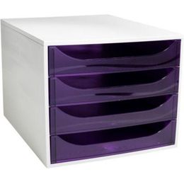 Exacompta ECOBOX Schubladenbox 4 Sch&uuml;be Violett, A4/A4+, offene Front, leise, Sicherheitsstopp