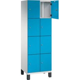 C+P Schlie&szlig;fachschrank Cambio, 2 Abteile, 8 F&auml;cher, auf F&uuml;&szlig;en, B 600 x T 525 x H 1980 mm, lichtgrau/lichtblau