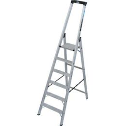 Krause STABILO Stehleiter 6 Stufen, 225 kg, rutschhemmende Alu-Plattform, 80 mm D-Stufen, Sicherheitsb&uuml;gel, Werkzeugablage