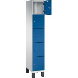 C+P Schlie&szlig;fachschrank Cambio, 1 Abteil, 5 F&auml;cher, auf F&uuml;&szlig;en, B 300 x T 525 x H 1980 mm, lichtgrau/enzianblau