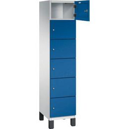 C+P Schlie&szlig;fachschrank Cambio, 1 Abteil, 6 F&auml;cher, auf F&uuml;&szlig;en, B 400 x T 525 x H 1980 mm, lichtgrau/enzianblau