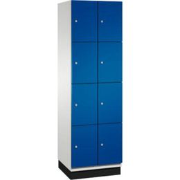 C+P Schlie&szlig;fachschrank Cambio, 2 Abteile, 8 F&auml;cher, mit Sockel, B 600 x T 525 x H 1980 mm, lichtgrau/enzianblau